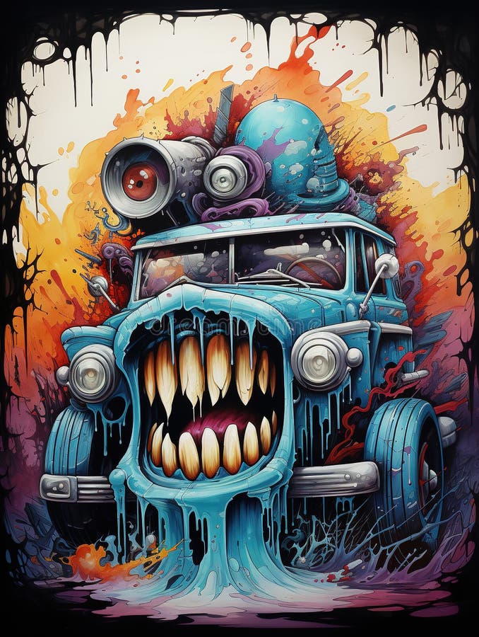 A Car in the Style of Gritty Horror Comics Generative AI Stock ...