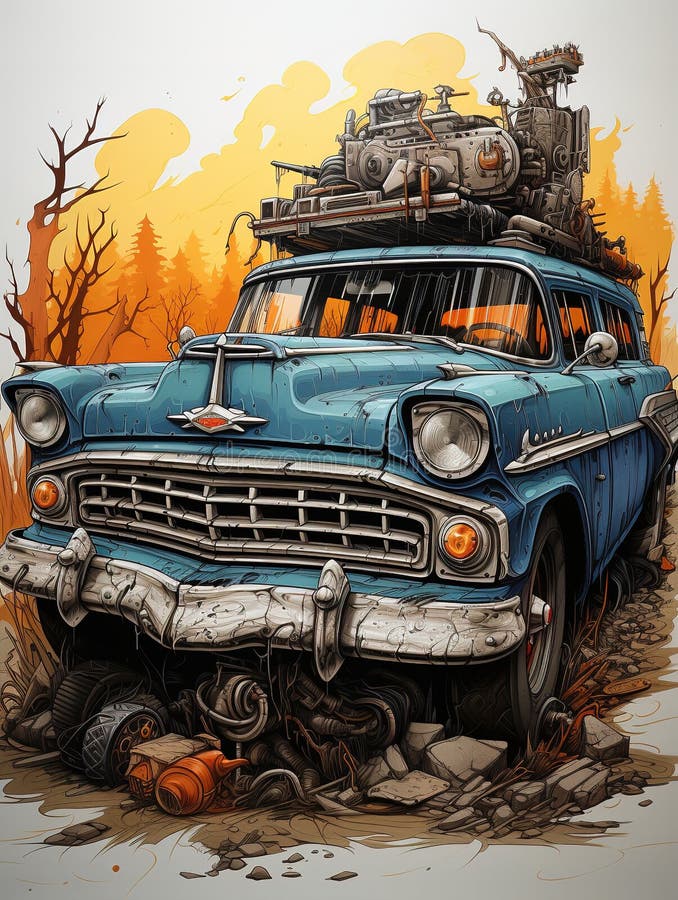 A Car in the Style of Gritty Horror Comics Generative AI Stock ...