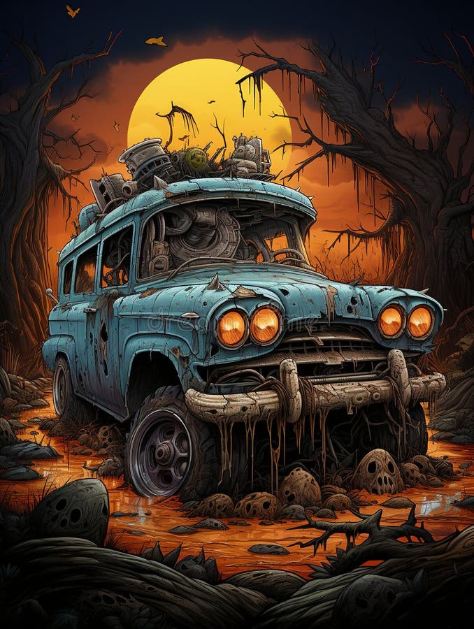 A Car in the Style of Gritty Horror Comics Generative AI Stock ...