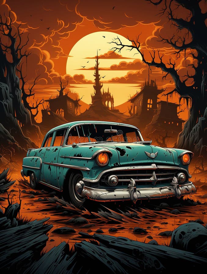 A Car in the Style of Gritty Horror Comics Generative AI Stock ...