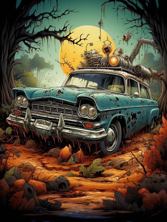 A Car in the Style of Gritty Horror Comics Generative AI Stock ...