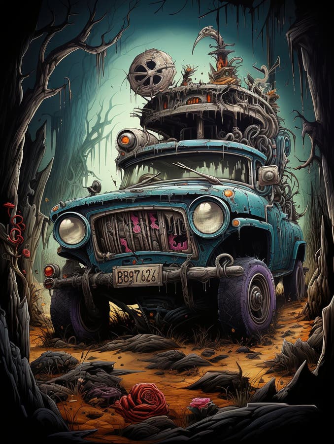 A Car in the Style of Gritty Horror Comics Generative AI Stock ...