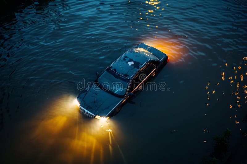 Car Submerged in Water and Destroyed by Flood after the Storm Stock ...
