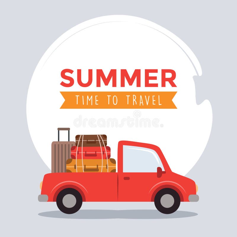 Car with Suitcases Summer Vacation Travel Concept Stock Vector ...