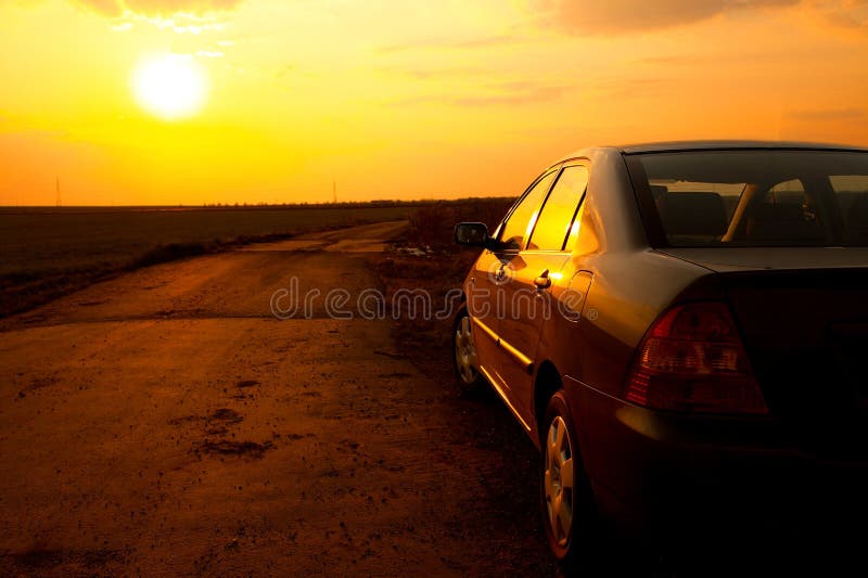 Car and setting sun stock photo. Image of natural, ocean - 5192600