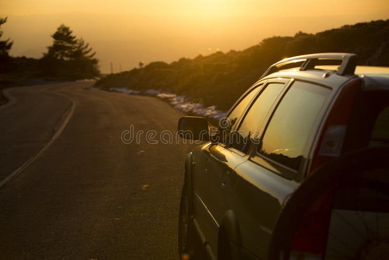 Car at sunset stock photo. Image of horizon, reflection - 50152816