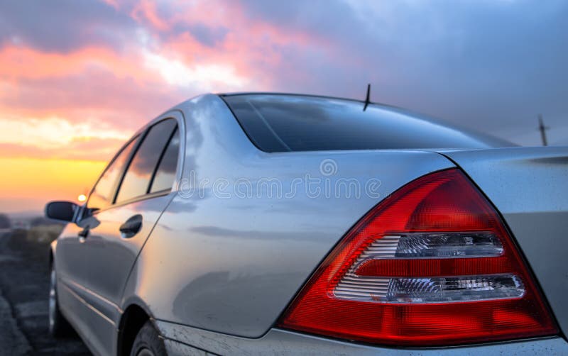Car in sunset stock photo. Image of drive, asphalt, landscape - 195265042
