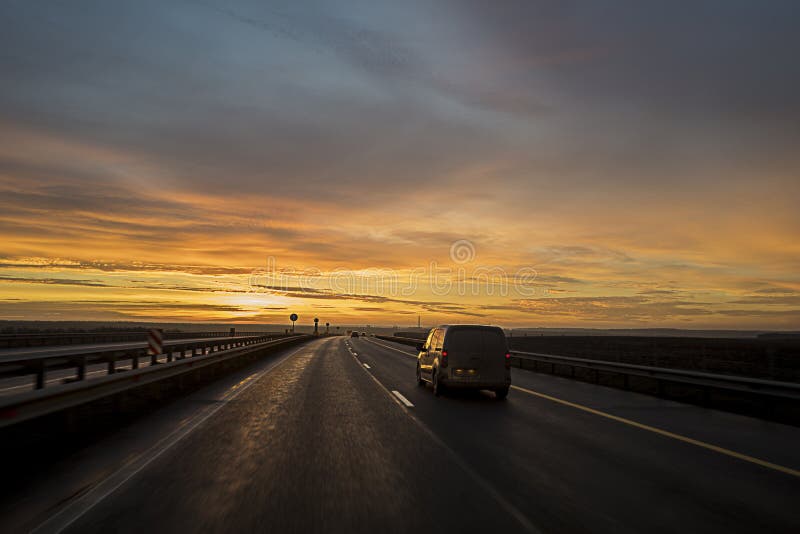 Car on the sunset road. stock image. Image of vacation - 70149177