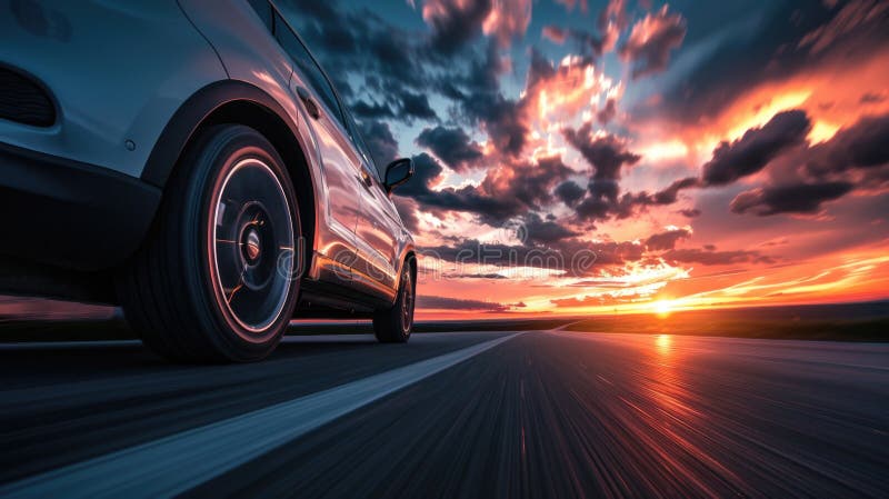 Car on Sunset Road stock photo. Image of transportation - 374620732