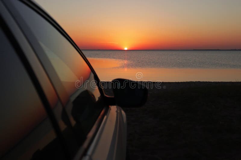 Car at the Sunset on the Sea Bay. Stock Photo - Image of summer, side ...