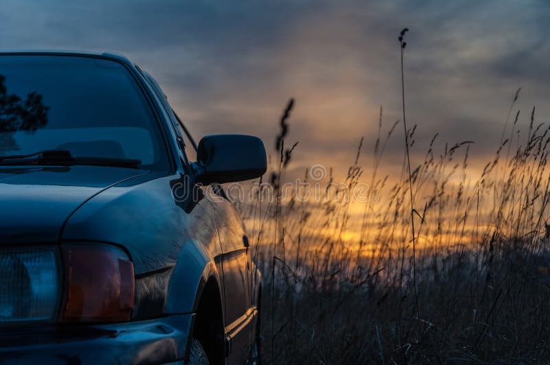 Car and sunset stock photo. Image of outdoor, overlooking - 5192590