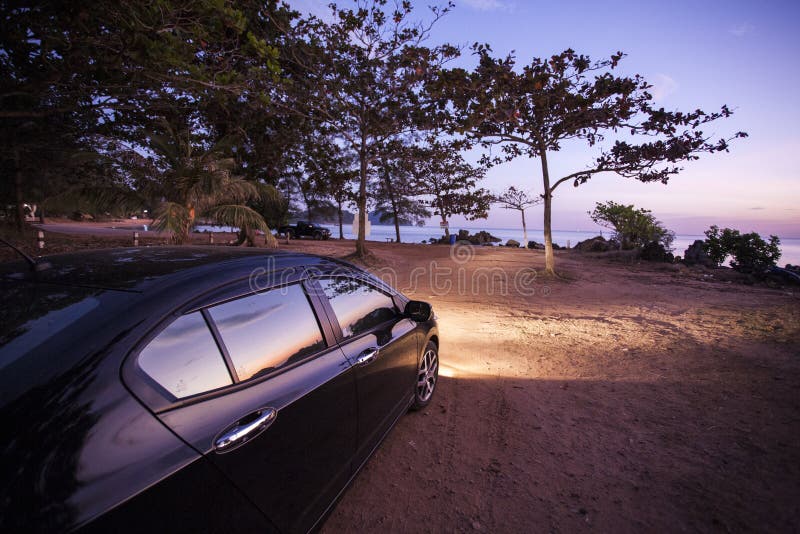 Car with sunset viewpoint stock image. Image of beautiful - 37518993