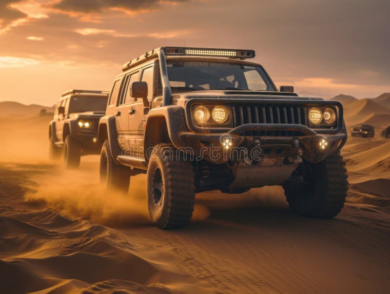 Car SUV in the Desert on the Sand Dunes Stock Image - Image of ...
