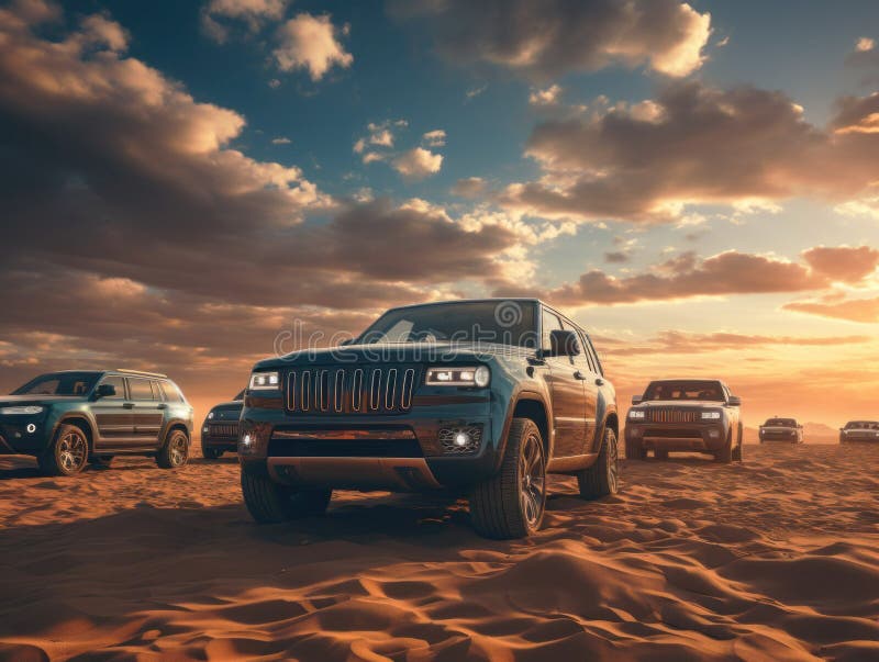 Car SUV in the Desert on the Sand Dunes Stock Photo - Image of dubai ...