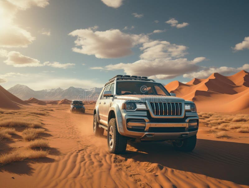 Car SUV in the Desert on the Sand Dunes Stock Image - Image of ...