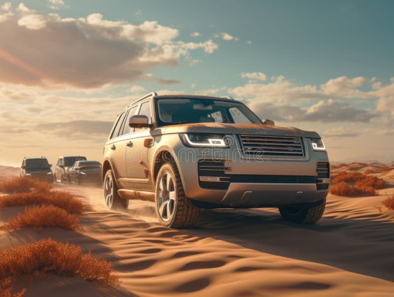 Car SUV in the Desert on the Sand Dunes Stock Image - Image of ...