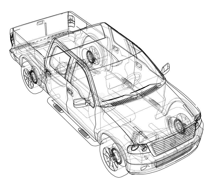 Car SUV Drawing Outline. 3d Illustration Stock Illustration ...