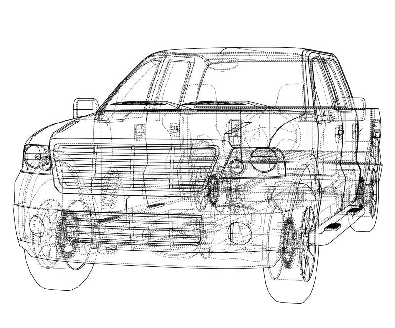 Car SUV drawing outline stock illustration. Illustration of blueprint ...