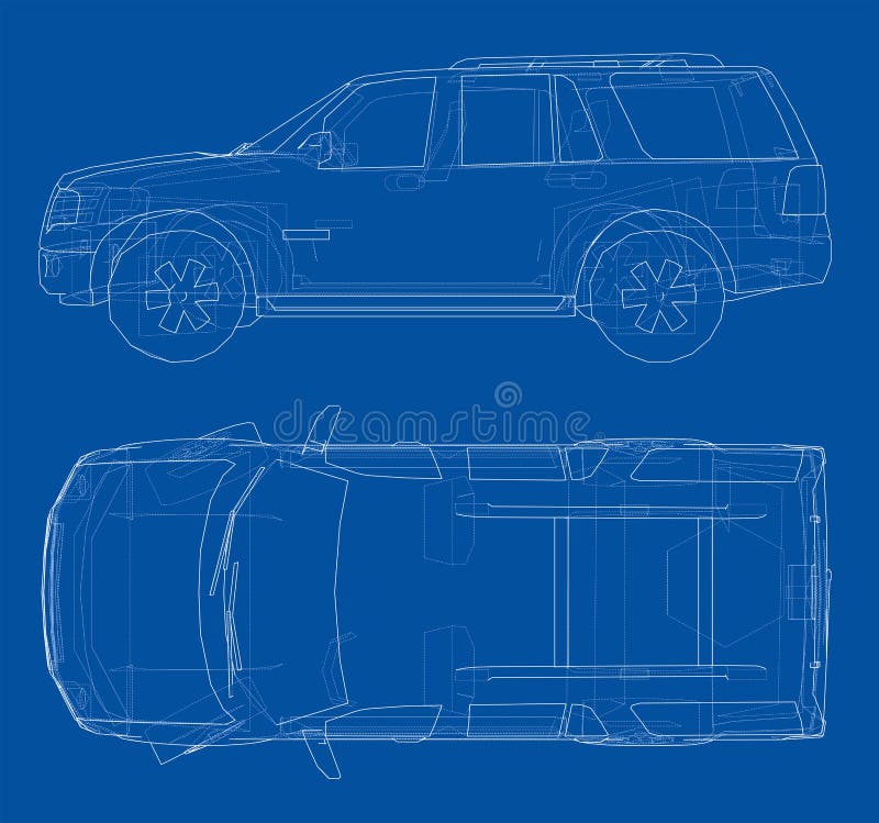 Car SUV Drawing Outline. Vector Stock Vector - Illustration of vector ...