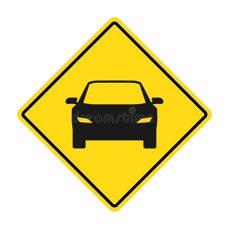 A Car Symbol on a Yellow Road Sign Stock Vector - Illustration of drive ...