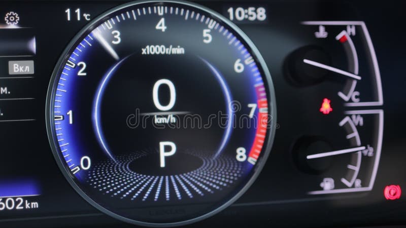 Car Tachometer Engine Revving Needle Indicates Redline Speed Vibration ...