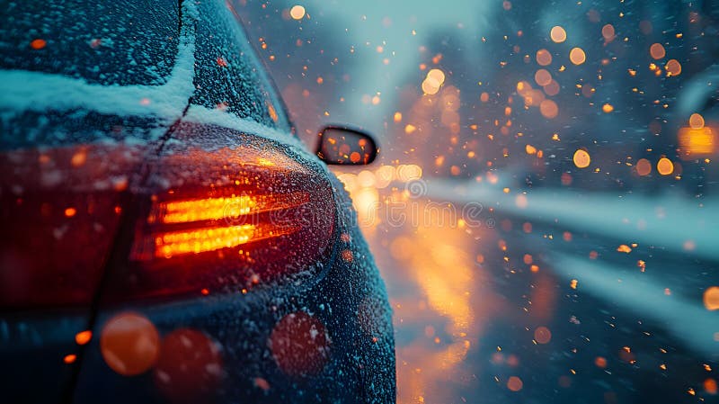Car Tail Light in a Snowstorm - Night Photography Stock Image - Image ...