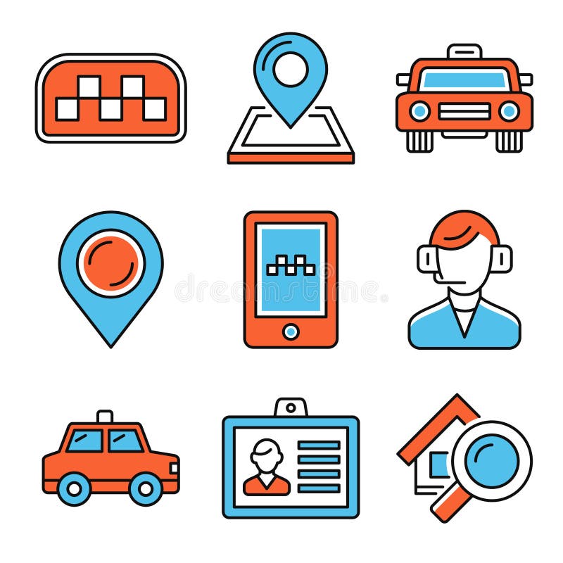 Car Taxi Icons Set on White Background. Vector Stock Vector ...