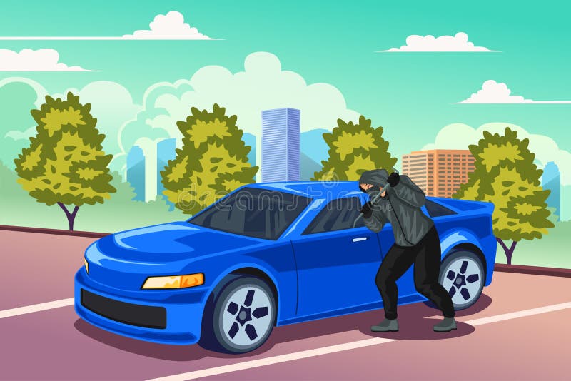 Car Theft Break in Vector Illustration Stock Vector - Illustration of ...