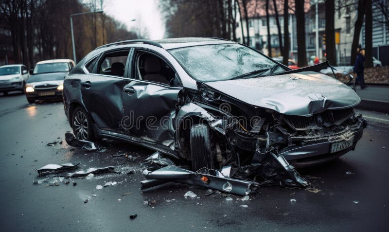 Car Tipped Over on Its Side in the Street Stock Illustration ...