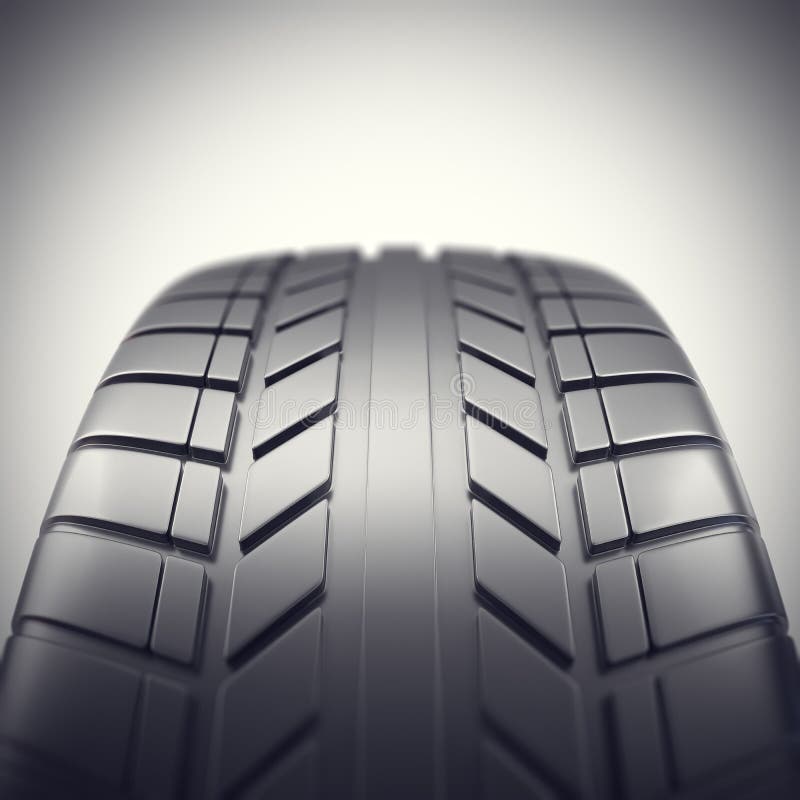 Car Tire in Close-up View with Depth of Field Effect. 3d Illustration ...