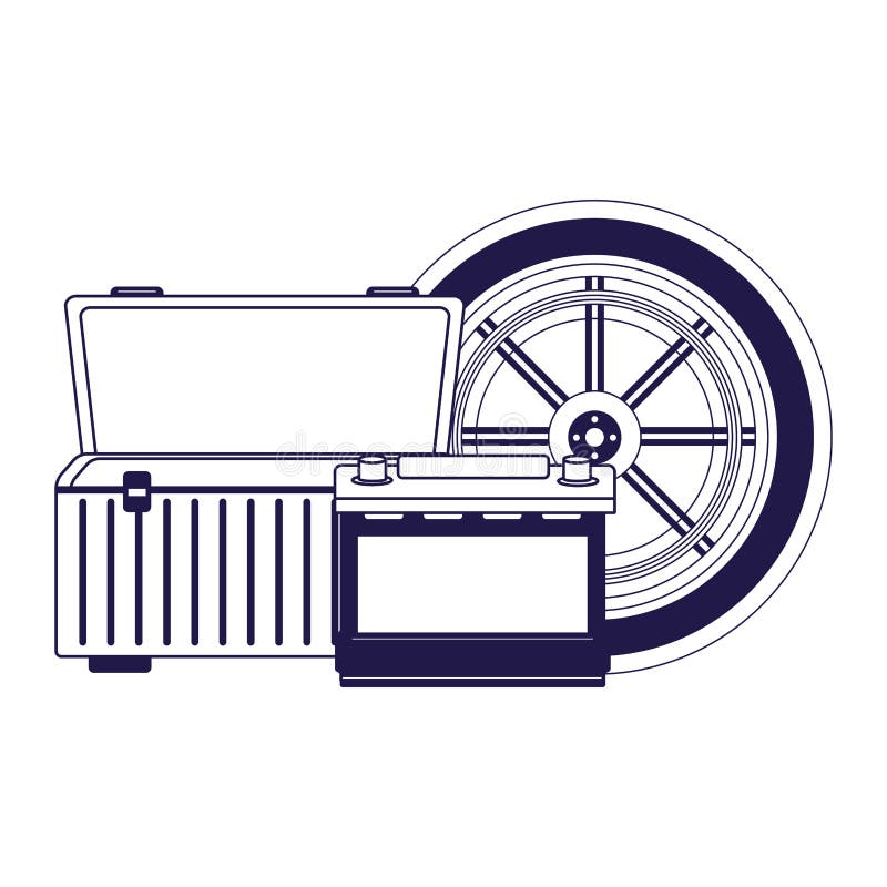 Car Tire and Battery Icon, Flat Design Stock Vector - Illustration of ...