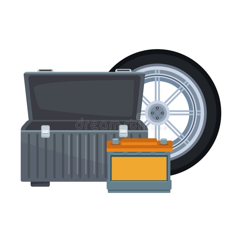 Car Tire and Battery Icon, Flat Design Stock Vector - Illustration of ...