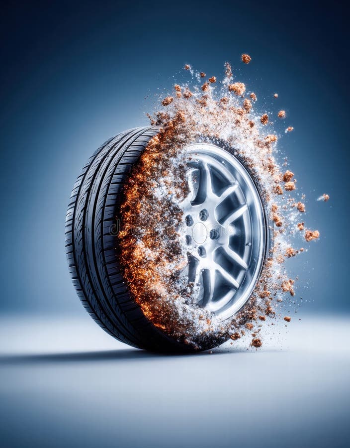 A Car Tire Explodes Outwards in a Creative and Abstract Conceptual ...