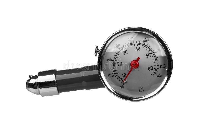 A Tire Manometer with Spiral Pressure Hose and Valve Stock Photo ...