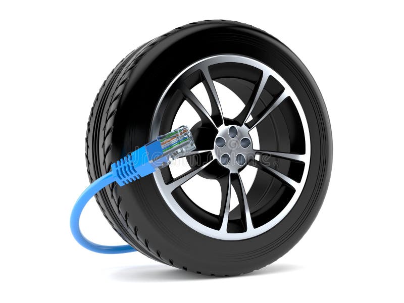 Car Tire with Network Cable Stock Illustration - Illustration of rj45 ...