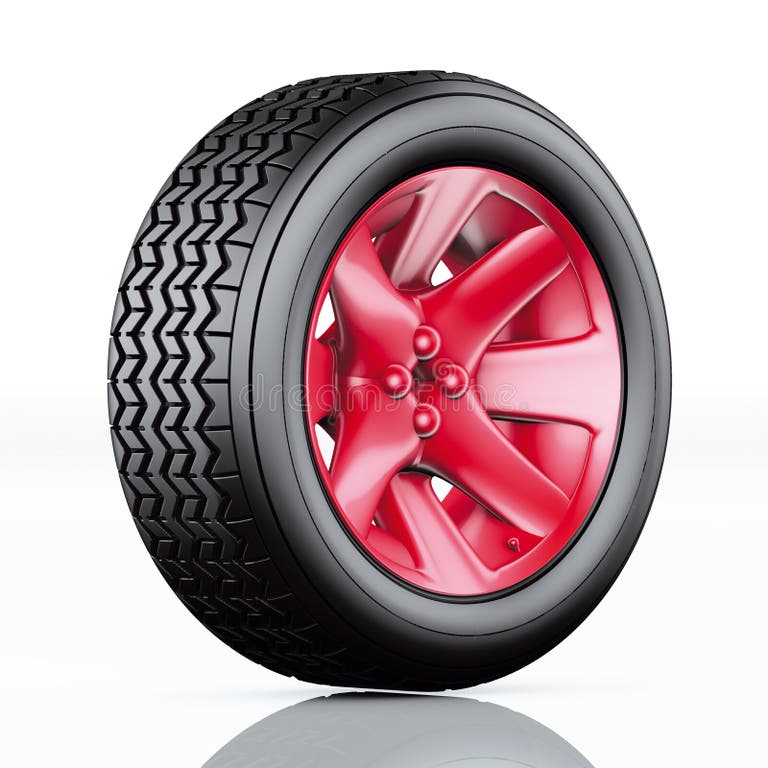 Car tire with red rim stock illustration. Illustration of tyre - 16994794