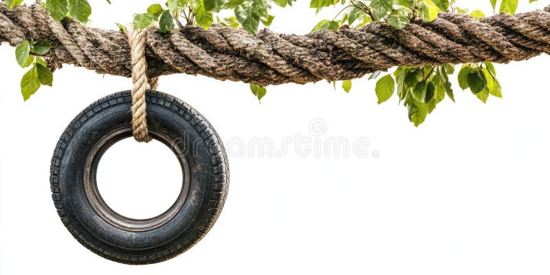Car Tire on Rope Hanging from Tree Branch Stock Image - Image of ...