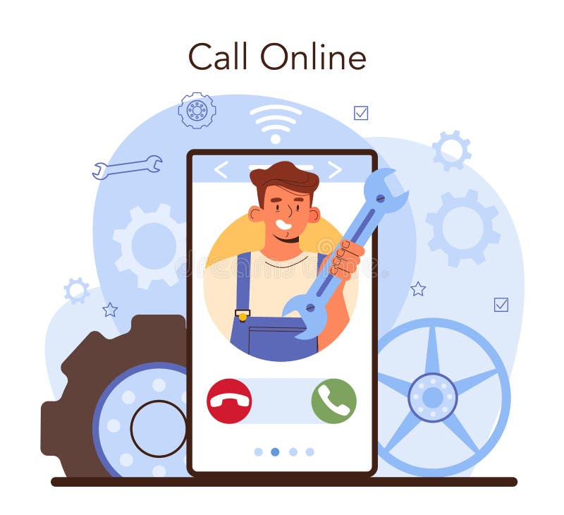 Car Tire Service Online Service or Platform. Worker Changing a Tire ...