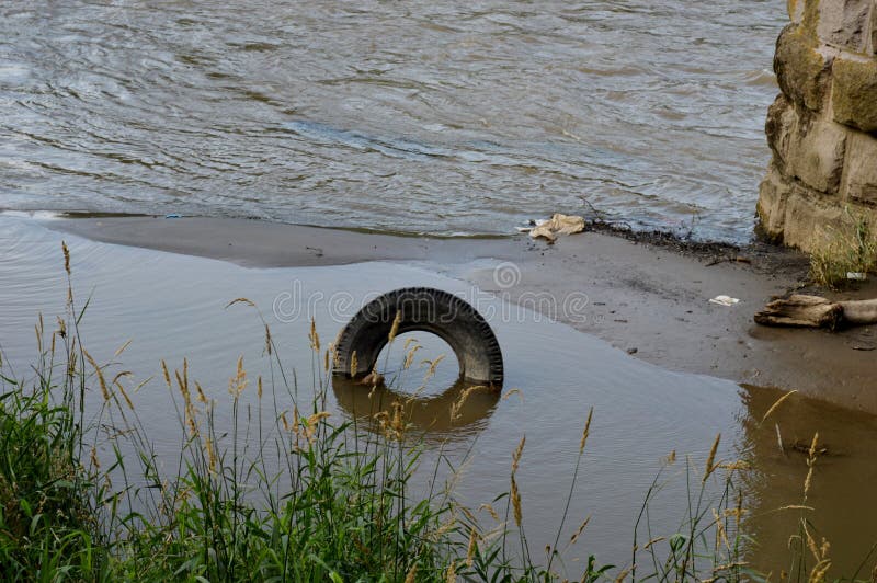 Car Tire Was Thrown into the River Stock Photo - Image of tire ...