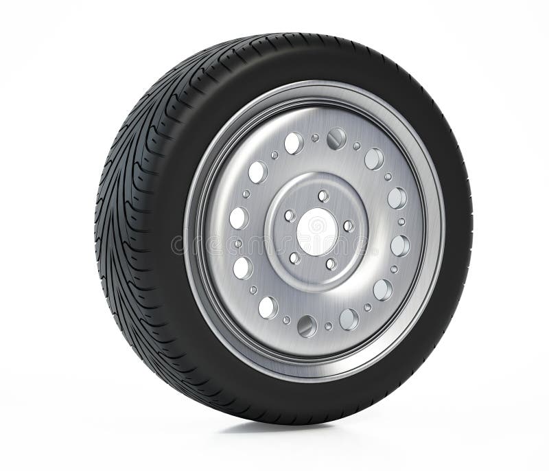 Car Tire and Wheel Isolated on White Background. 3D Illustration Stock ...