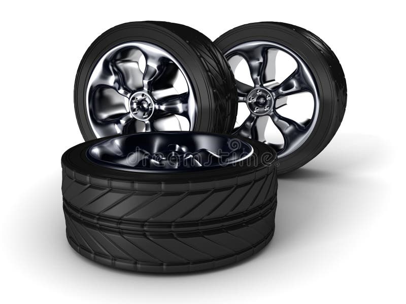 Car Tire Wheels on White Background Stock Image - Image of automotive ...