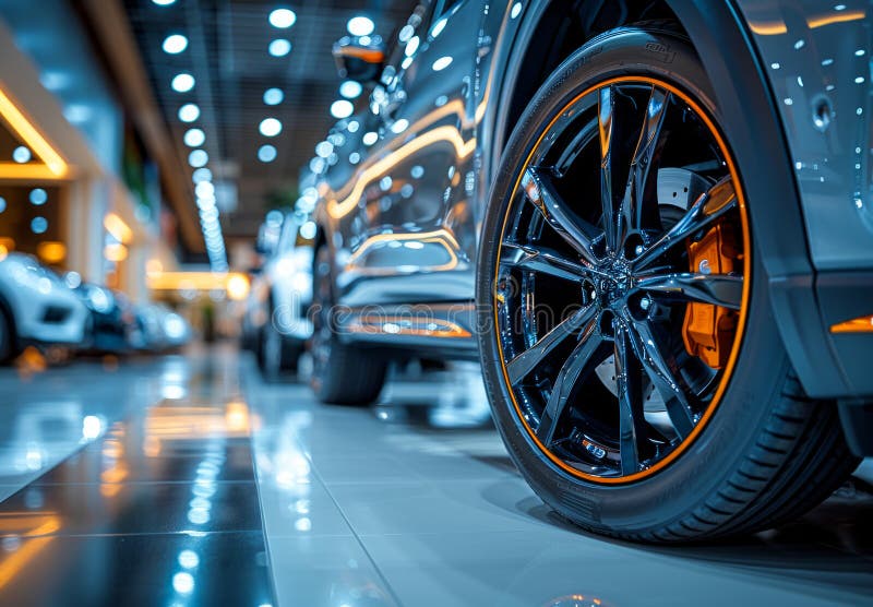 Car Tires and Alloy Wheels in Row in Car Service Stock Photo - Image of ...