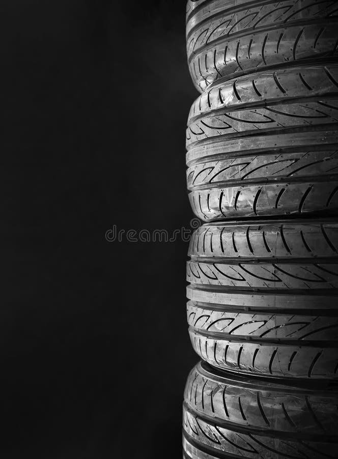 Car Tires Isolated on Black Stock Image - Image of pattern, driving ...