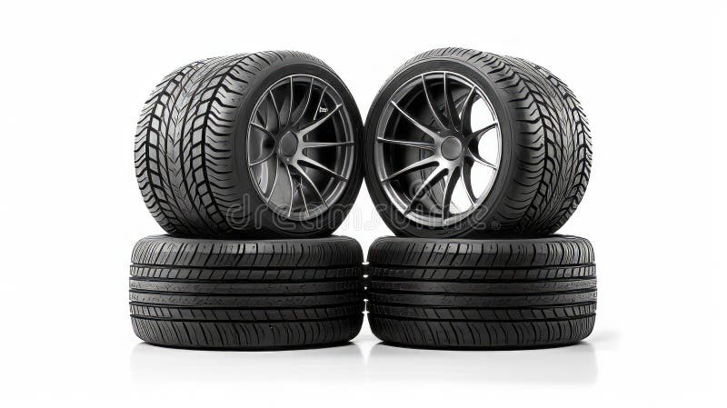 Car Tires Isolated on White Background. Car Wheels Set with Tires Stock ...