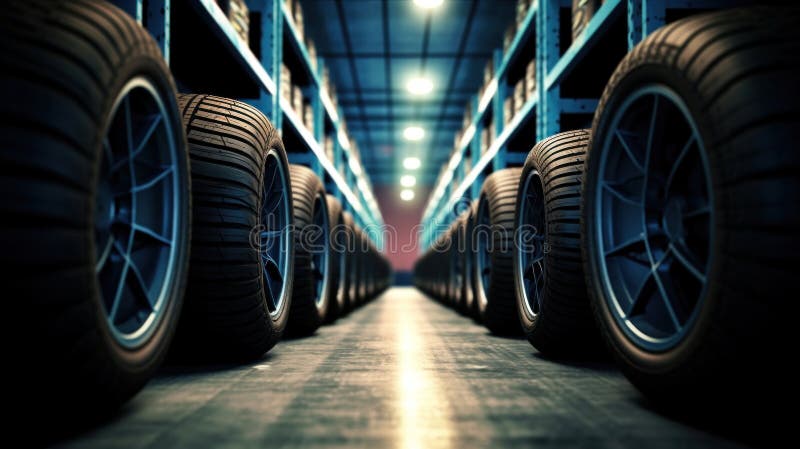 Car Tires, New Tire is Placed on the Tire Storage Rack on Warehouse ...