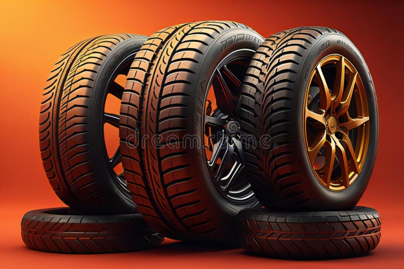 Car Tires on Orange Background. Ai Generated Stock Illustration ...