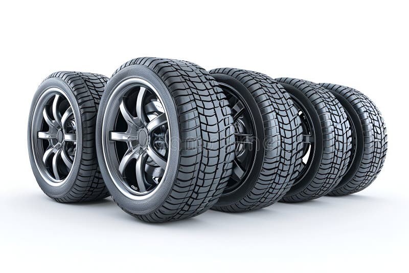 Car Tires with Rims on a White Background Stock Illustration ...