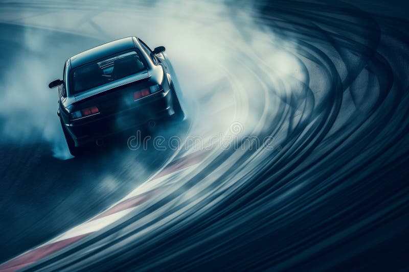 Car Tires Screeching Around a Racetrack Bend, Smoke Visible Stock Image ...
