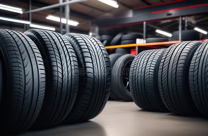 Tires for cars in a store stock illustration. Illustration of ...