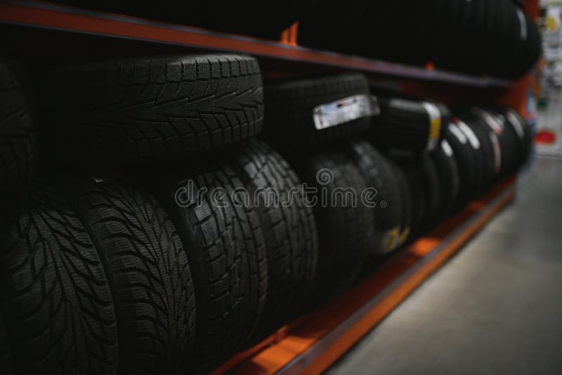 Car Tires at Warehouse in Tire Store Stock Photo - Image of round ...